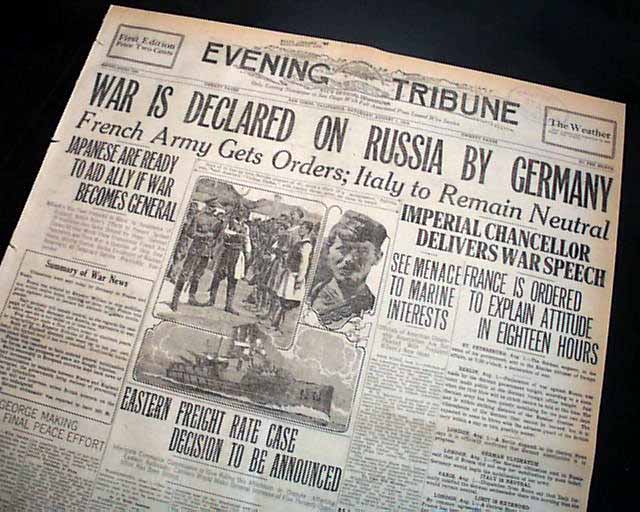 Germany declares war of Russia in 1914... - RareNewspapers.com