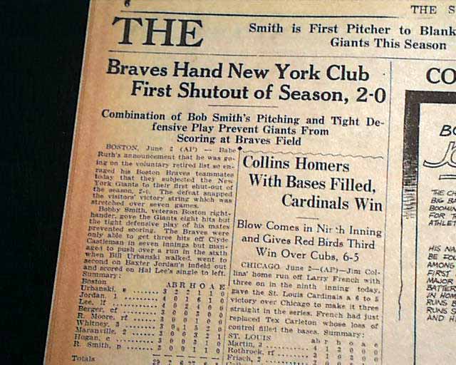 Babe Ruth retires... Boston Braves... - RareNewspapers.com