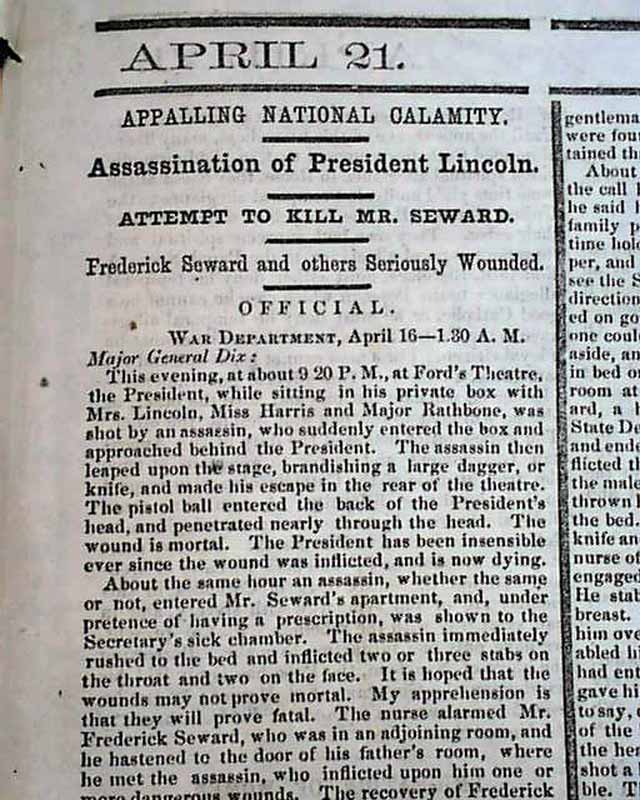 Lincoln's assassination: 1st report in an anti-slavery newspaper ...
