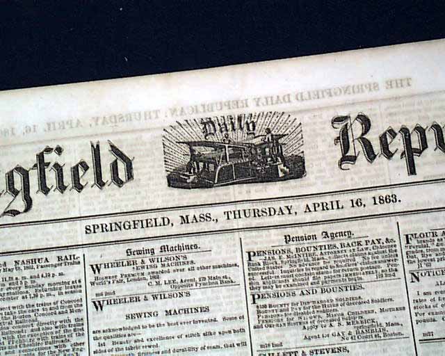 1863 Springfield Massachusetts Newspaper.... - RareNewspapers.com
