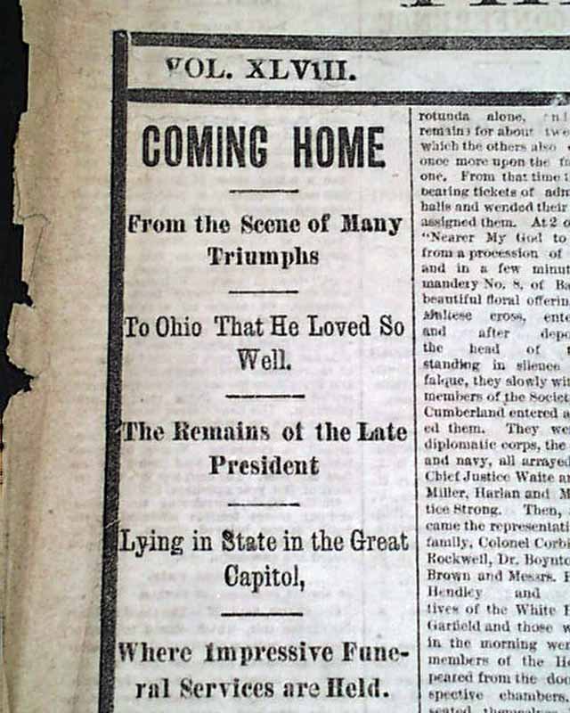 Graphic presentation of Garfield's funeral in a "hometown" newspaper ...