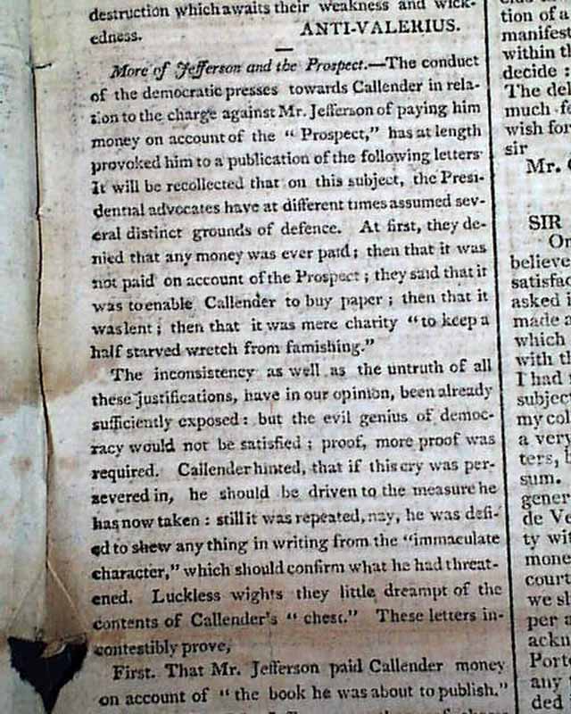 The Thomas Jefferson & James Callender feud... - RareNewspapers.com