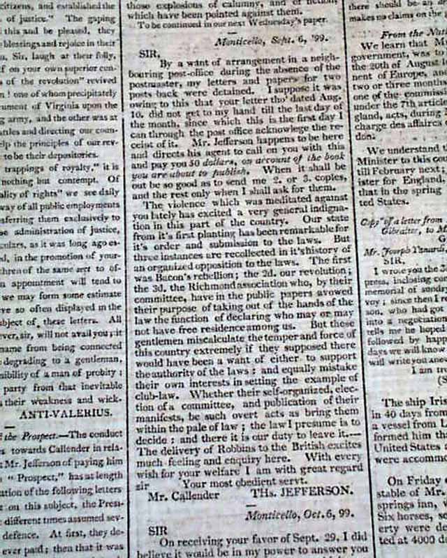 The Thomas Jefferson & James Callender feud... - RareNewspapers.com
