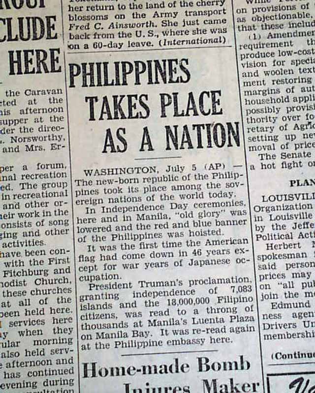 Philippines gain independence from US... President Truman ...