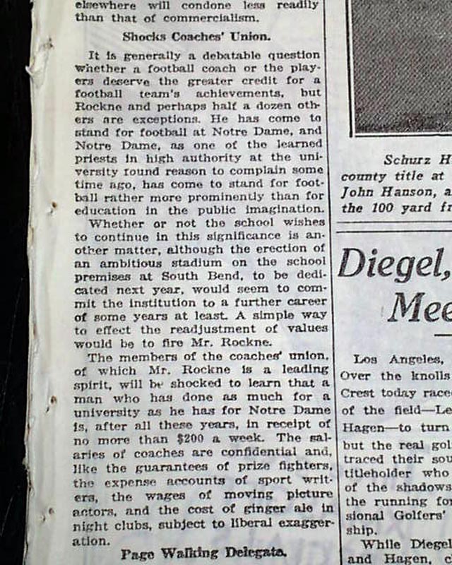 1929 Knute Rockne & Joe Savoldi... - RareNewspapers.com