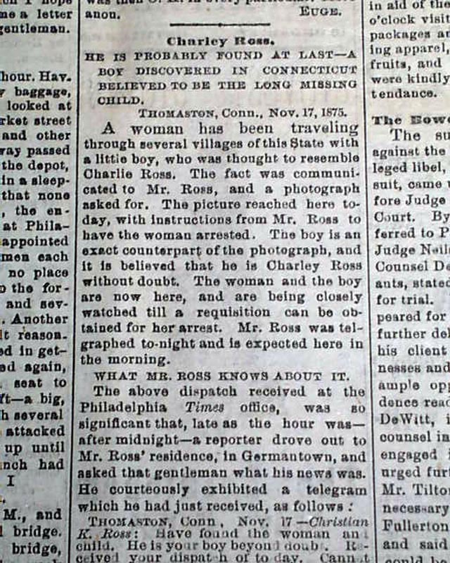 1874 Charley Ross kidnapping... - RareNewspapers.com