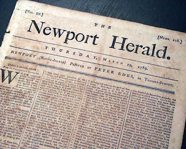 Scarce 18th century Rhode Island newspaper... - RareNewspapers.com