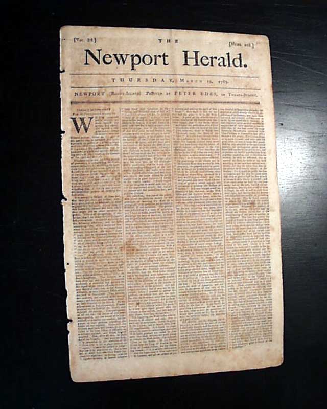 Scarce 18th century Rhode Island newspaper... - RareNewspapers.com