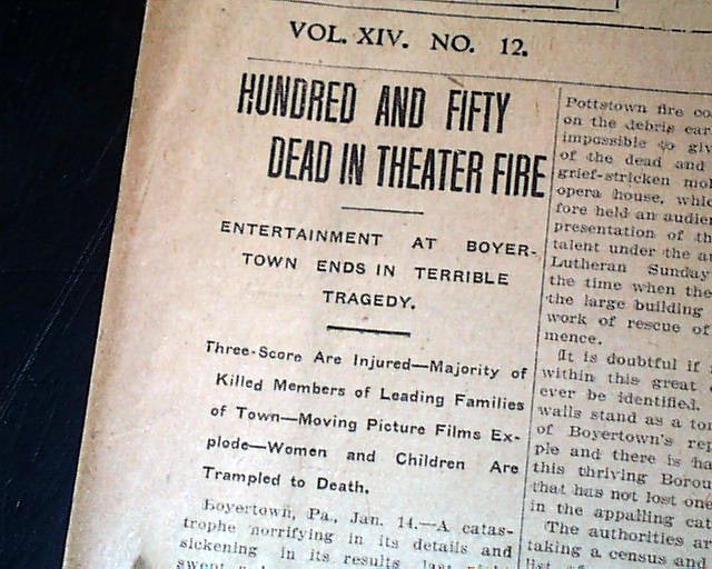 1908 Rhoads Opera House Fire... Boyertown PA... - RareNewspapers.com