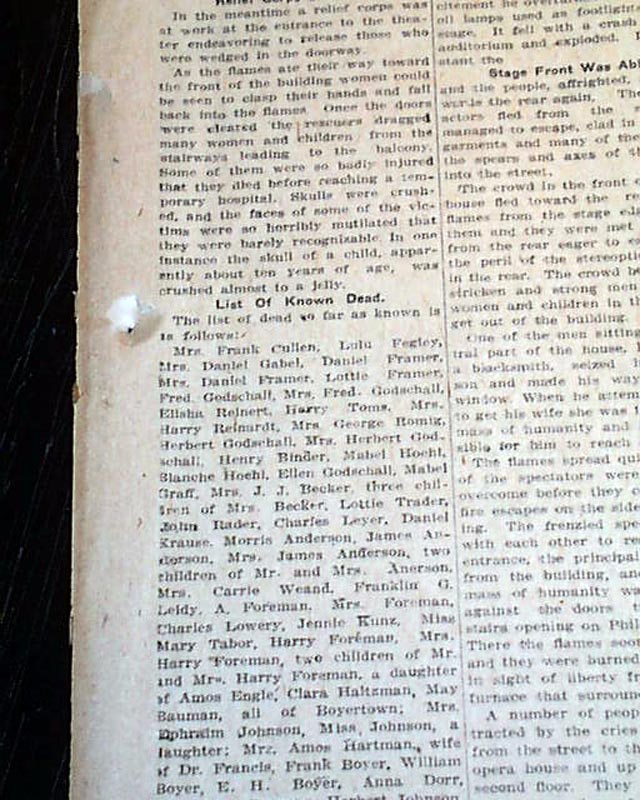 1908 Rhoads Opera House Fire... Boyertown PA... - RareNewspapers.com