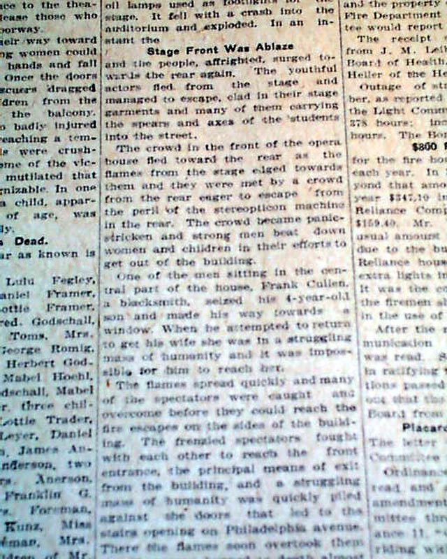 1908 Rhoads Opera House Fire... Boyertown PA... - RareNewspapers.com