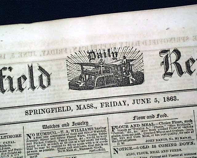 1863 Springfield Massachusetts Newspaper.... - RareNewspapers.com