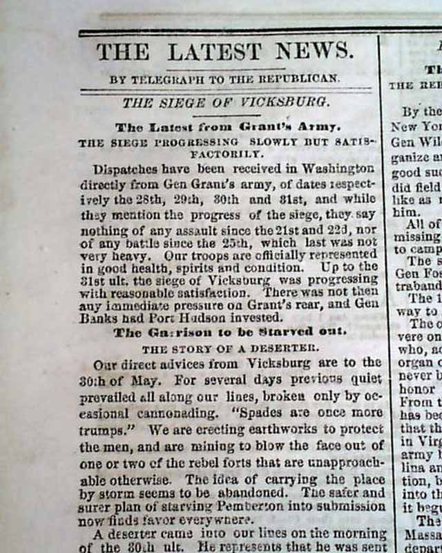 1863 Springfield Massachusetts Newspaper.... - RareNewspapers.com