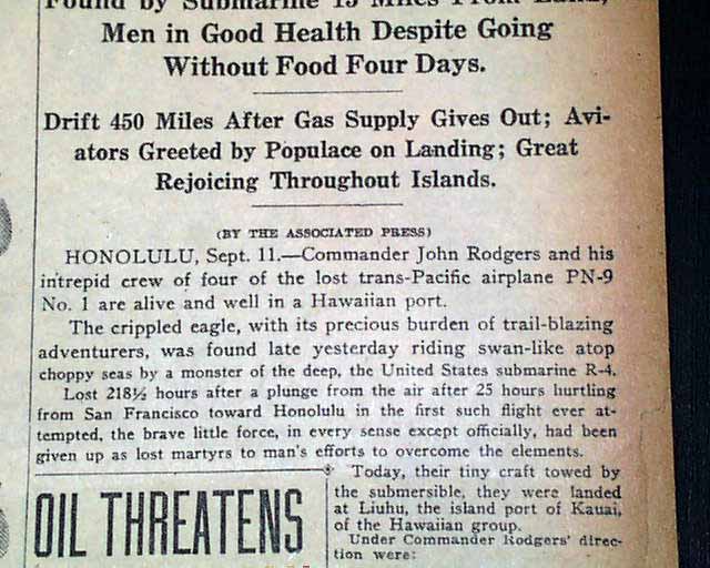 PN-9 No. 1 seaplane rescue... Commander John Rodgers ...