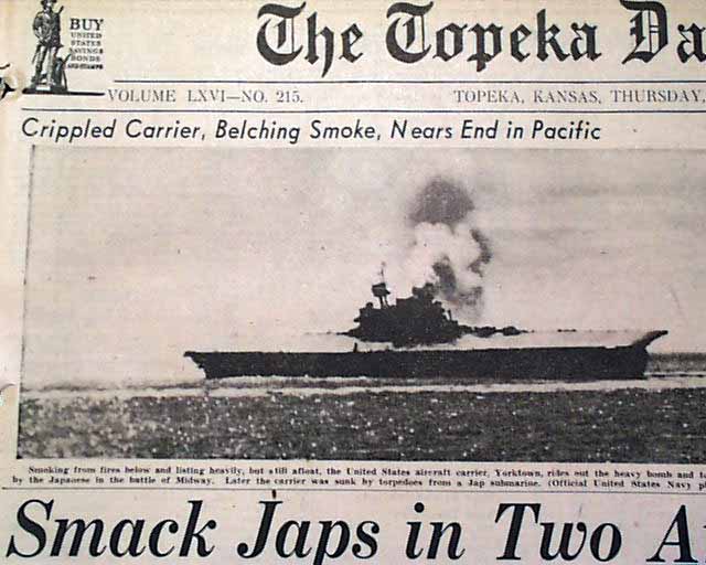 USS Yorktown Midway sinking.... - RareNewspapers.com