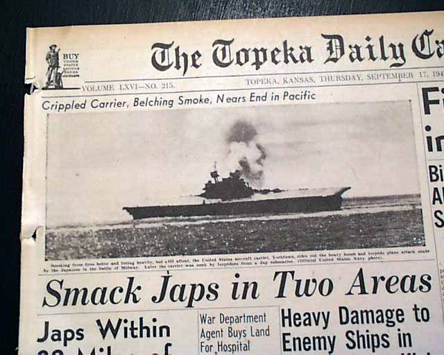 USS Yorktown Midway sinking.... - RareNewspapers.com