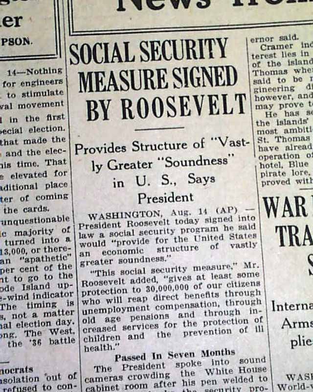 Social Security becomes law in 1935... - RareNewspapers.com