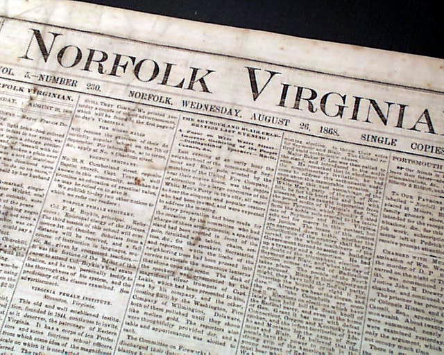Norfolk, Virginia from 1868.... - RareNewspapers.com