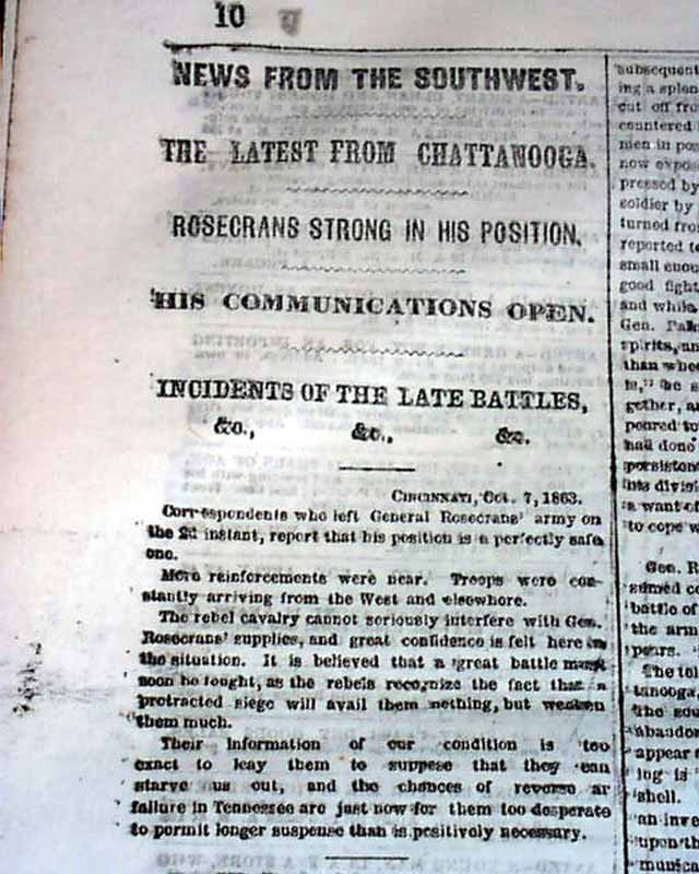 1863 Civil War...Chattanooga Tennessee... - RareNewspapers.com