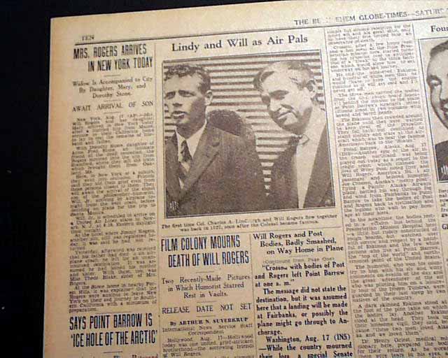 Will Rogers & Wiley Post death in 1935.... - RareNewspapers.com