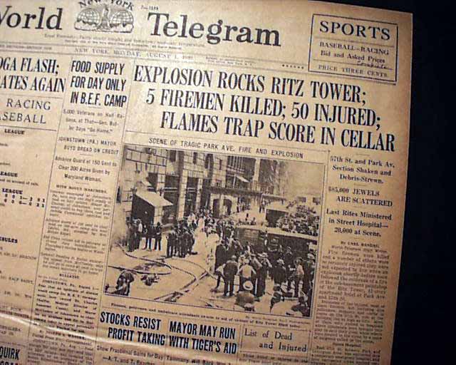 1932 Ritz Tower, New York City explosion... - RareNewspapers.com