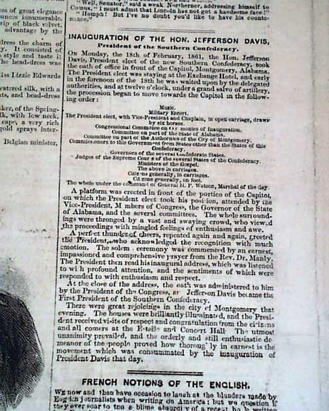 Inauguration of Jefferson Davis... - RareNewspapers.com