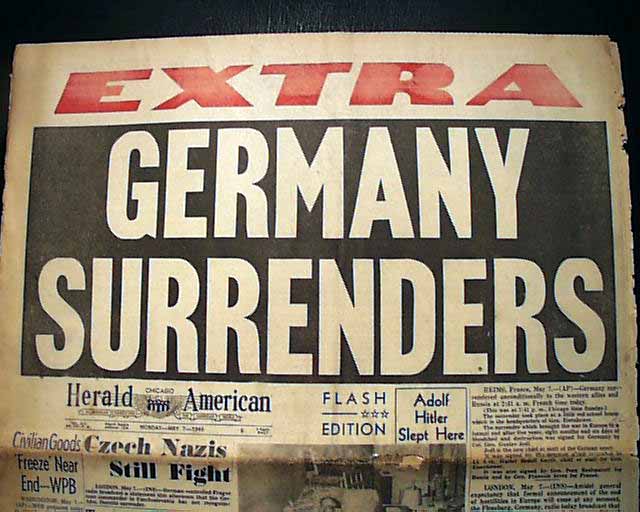 Very displayable "Germany Surrenders"... - RareNewspapers.com