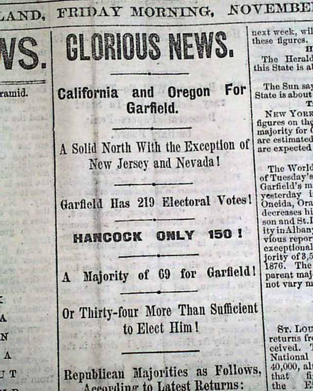 James A. Garfield election in 1880 - RareNewspapers.com