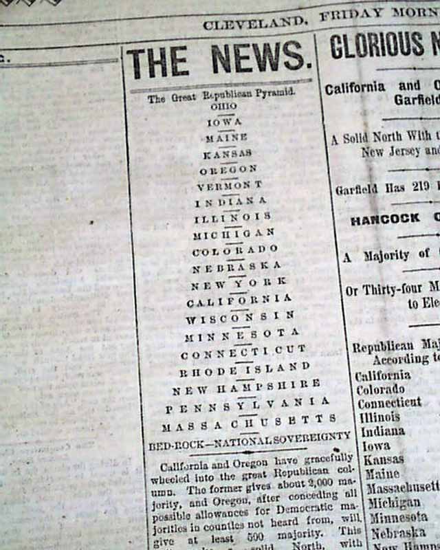 James A. Garfield election in 1880 - RareNewspapers.com