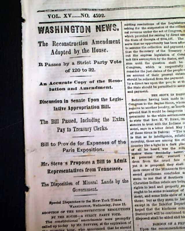 14th Amendment passes Congress..... - RareNewspapers.com