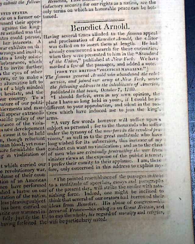 Benedict Arnold's explanation... The War of 1812... - RareNewspapers.com