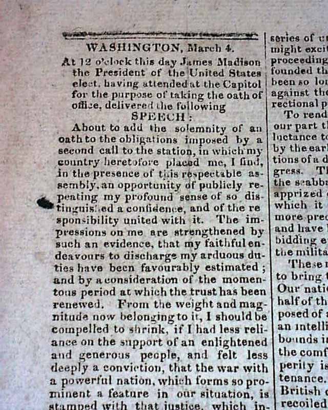James Madison Inauguration In 1813... - RareNewspapers.com