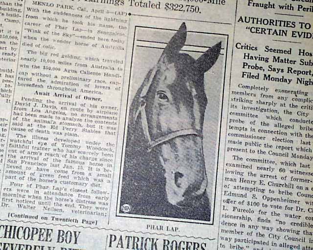 Racehorse Phar Lap death in 1932... - RareNewspapers.com