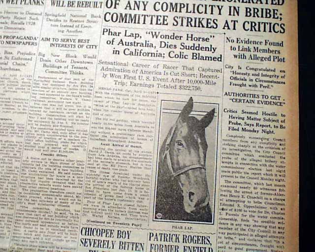 Racehorse Phar Lap death in 1932... - RareNewspapers.com
