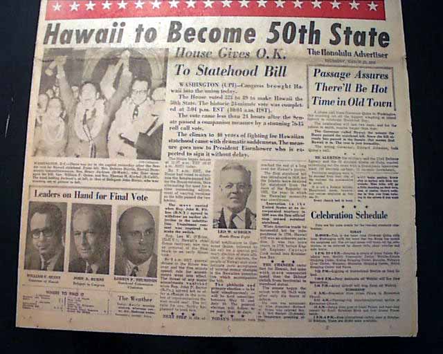 Dramatic Hawaii statehood newspaper, from Honolulu... - RareNewspapers.com
