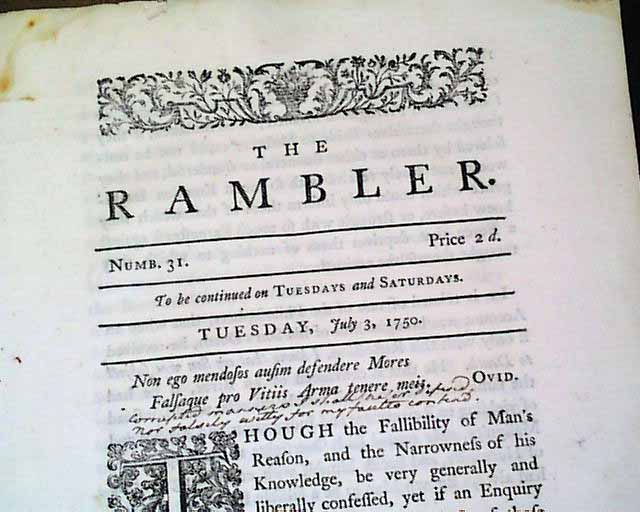 18th century newspaper by Samuel Johnson... - RareNewspapers.com