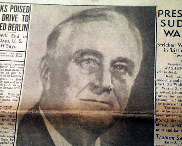 FDR death in 1945.... - RareNewspapers.com
