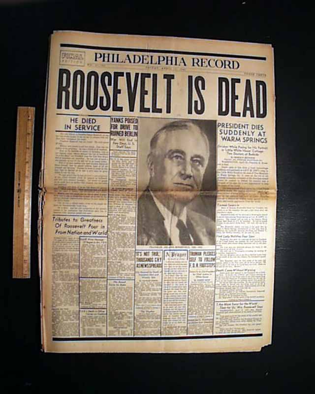 FDR death in 1945.... - RareNewspapers.com