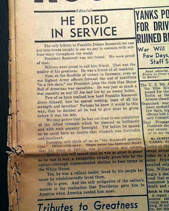 FDR death in 1945.... - RareNewspapers.com