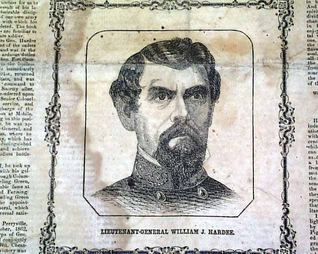 General William J. Hardee on the front of a Confederate newspaper ...