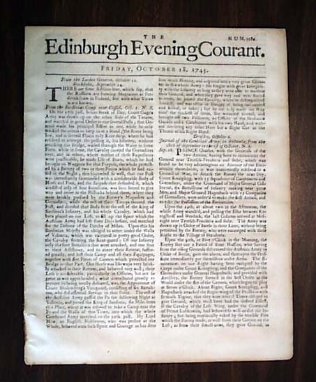 1745 Scotland newspaper from the Jacobite Rebellion... - RareNewspapers.com
