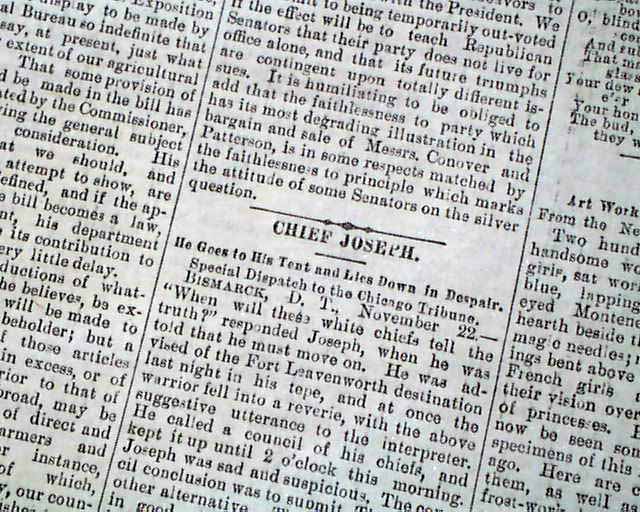 1877 Chief Joseph... Nez Perce Indians... - RareNewspapers.com