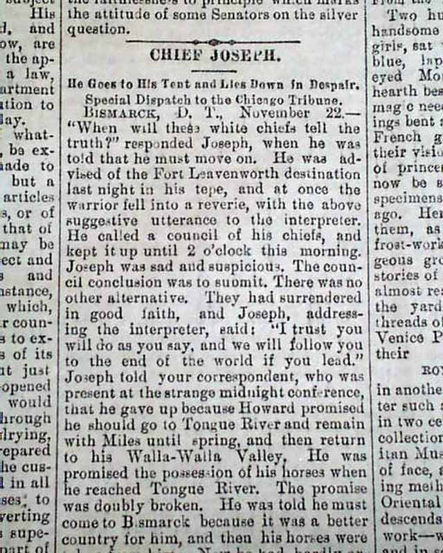 1877 Chief Joseph... Nez Perce Indians... - RareNewspapers.com