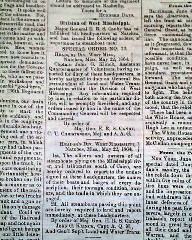 Antique 1864 EVANSVILLE IN Civil War Newspaper INDIANA ...