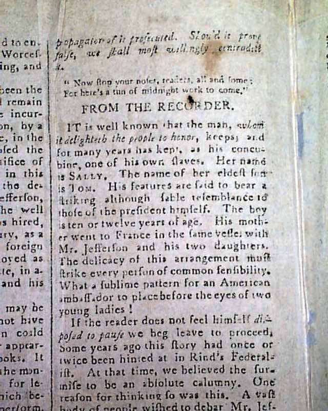 Sally Hemings and Thomas Jefferson... Callender's historic accusatory ...