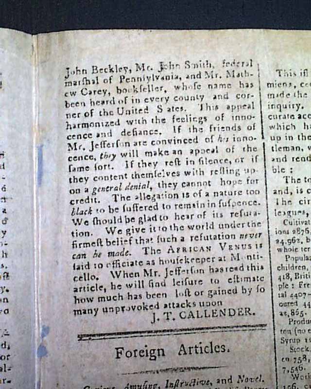 Sally Hemings and Thomas Jefferson... Callender's historic accusatory ...