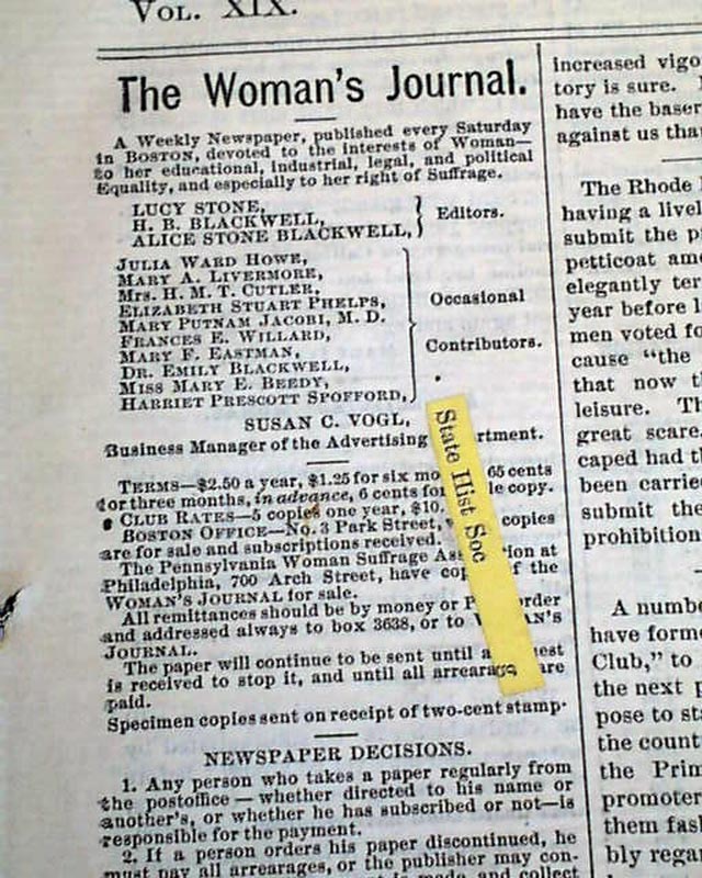 Rare 19h century women's suffrage newspaper... - RareNewspapers.com