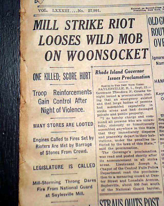 1934 Woonsocket, Rhode Island riot... - RareNewspapers.com