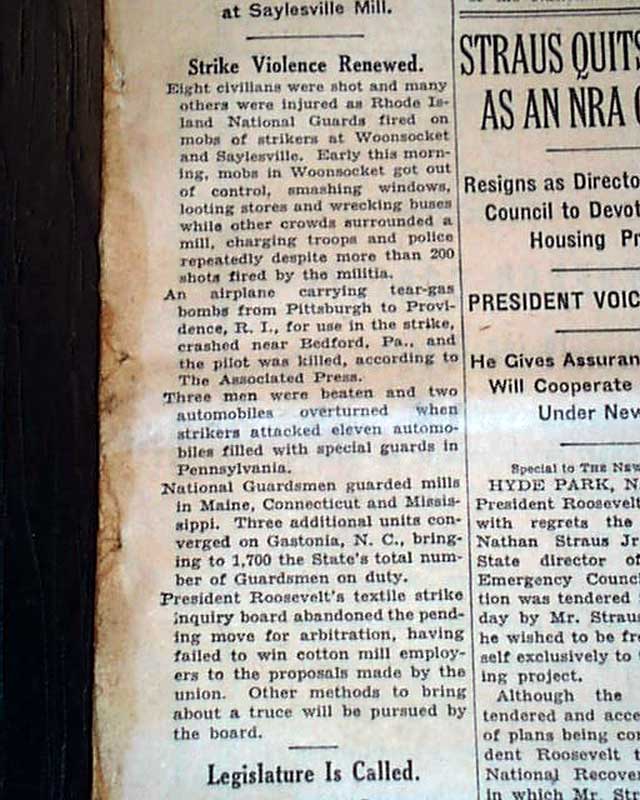 1934 Woonsocket, Rhode Island riot... - RareNewspapers.com