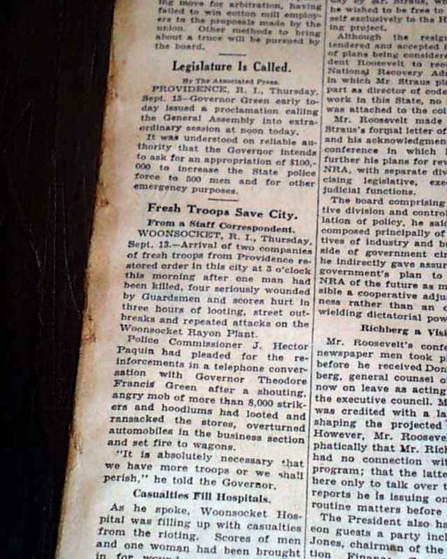 1934 Woonsocket, Rhode Island riot... - RareNewspapers.com